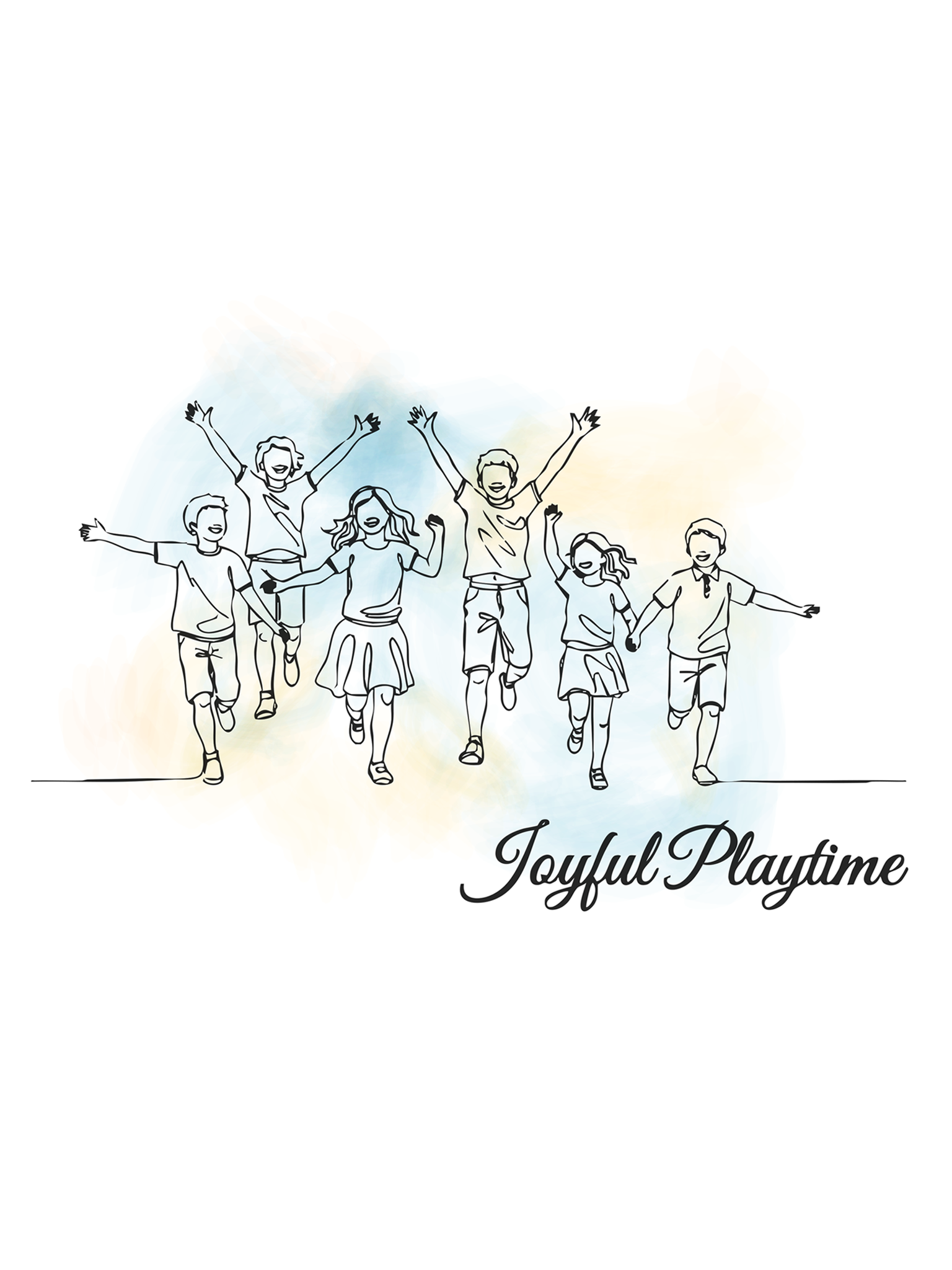 Joyful Playtime - Single Line Art Children Portrait | Digital Download ...